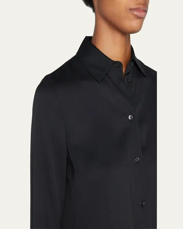 Vince Slim-fit Long-sleeve Stretch-silk Blouse - Black