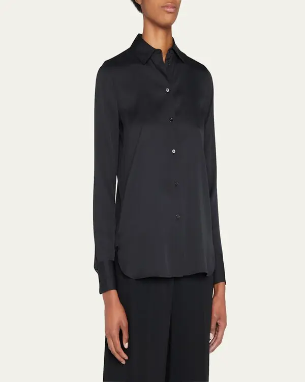 Vince Slim-fit Long-sleeve Stretch-silk Blouse - Black