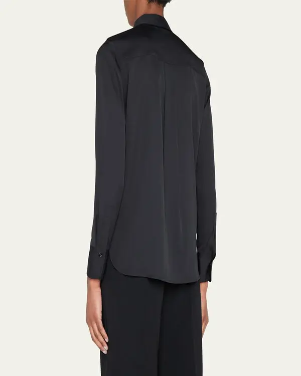 Vince Slim-fit Long-sleeve Stretch-silk Blouse - Black