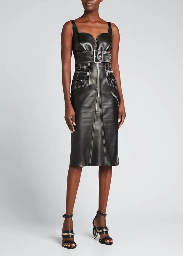 Alexander Mcqueen Exposed-Zip Belted Leather Dress In Black/White - 70% Off  | Editorialist