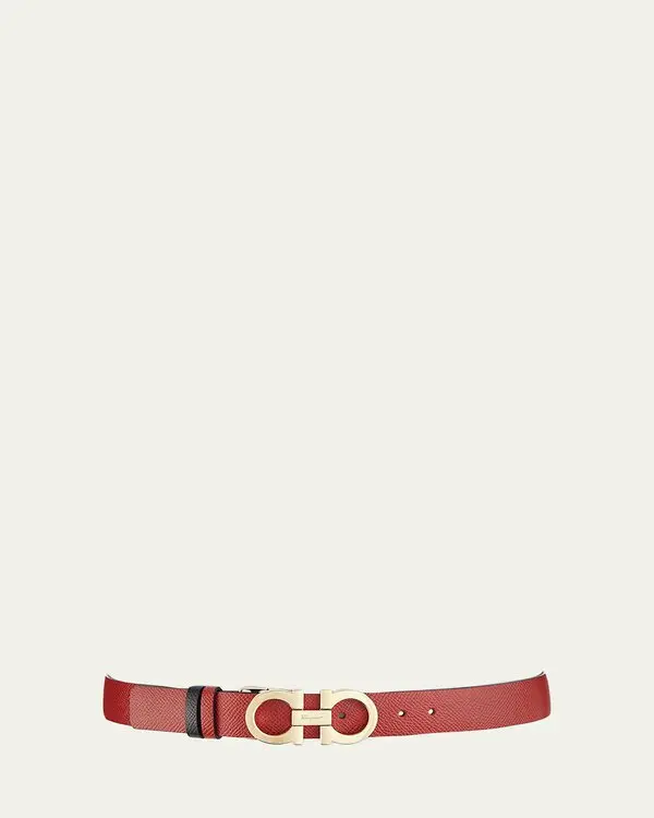 FERRAGAMO Gancini-buckle Reversible Leather Belt - Lipstick / Gold