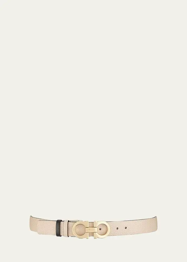 FERRAGAMO Gancini-buckle Reversible Leather Belt - Macadamia / Gold