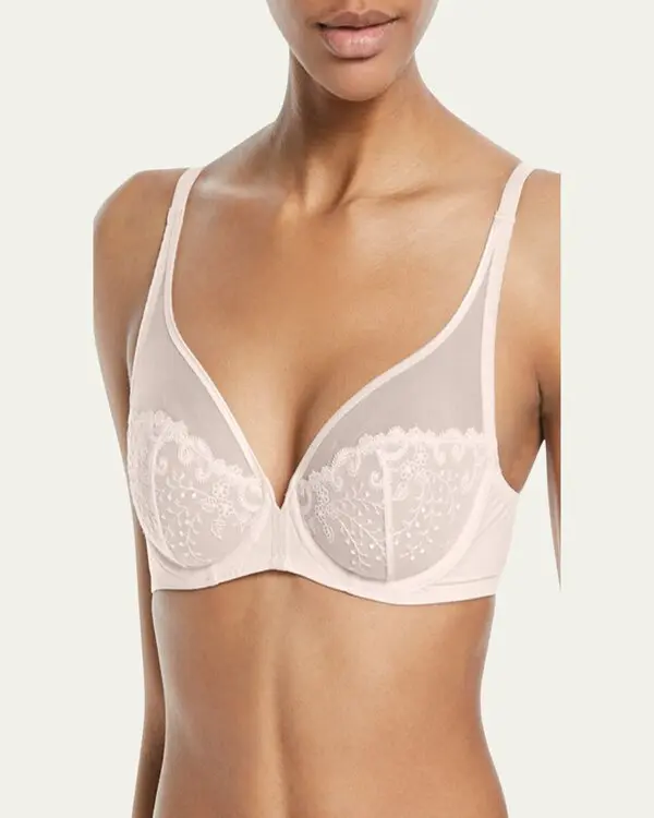 Simone Perele Delice Two-part Full-cup Sheer Plunge Bra - Blush