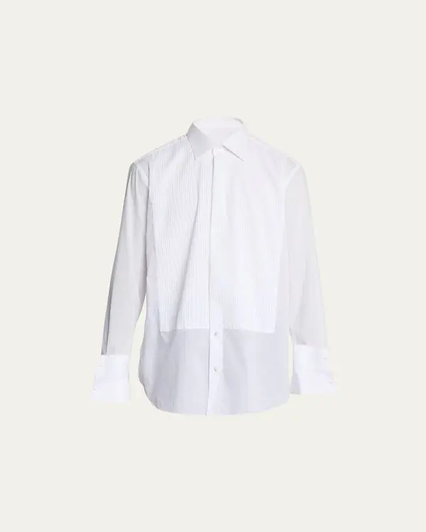 Brioni Pleated Poplin French-cuff Dress Shirt - White