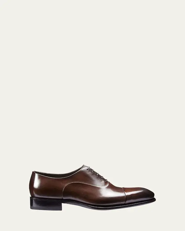 Santoni Isaac Leather Oxford Shoes - Dark Brown