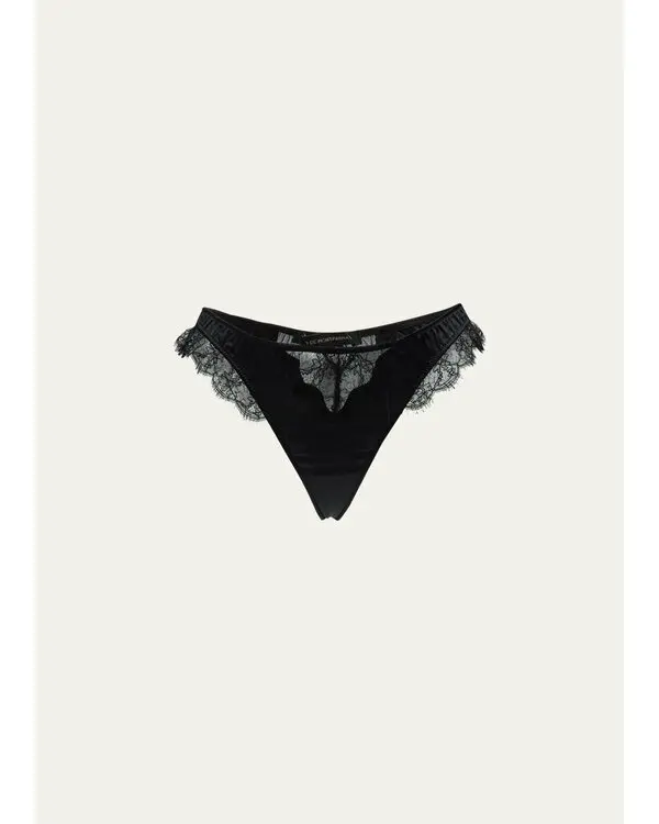 Kiki De Montparnasse Sensuel Lace-trim Silk Thong - Black