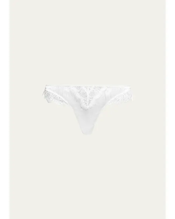 Kiki De Montparnasse Sensuel Lace-trim Silk Thong - Ivory