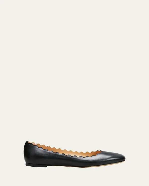 Chloé Lauren Scalloped Leather Ballet Flats - Black