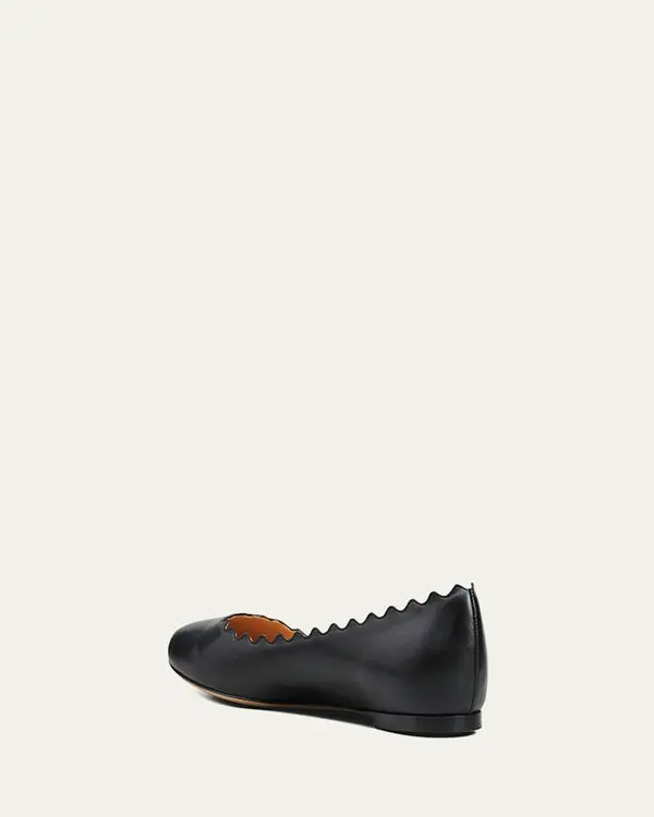 Chloé Lauren Scalloped Leather Ballet Flats - Black