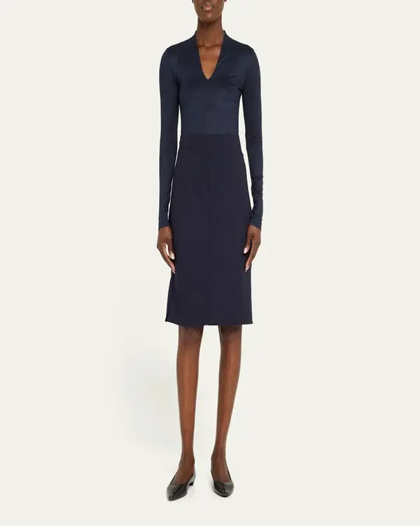 Akris Wool-blend Pencil Skirt - Navy