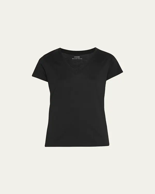 Vince Essential Pima Cotton V-neck T-shirt - Black