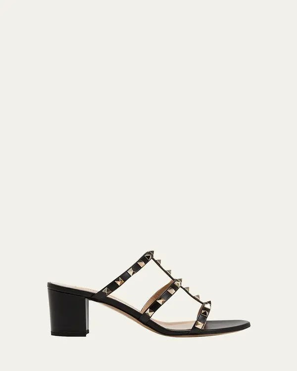 Valentino Garavani Rockstud Caged 60mm Slide Sandals - Nero