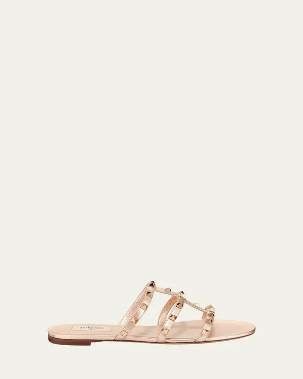 Valentino Garavani Rockstud City Flat Slide Sandals - Skin