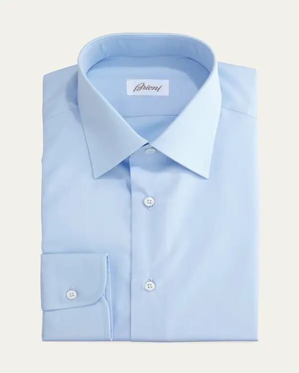 Brioni Wardrobe Essential Solid Dress Shirt - Blue