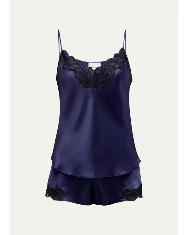 Christine Lingerie Bijoux Short Lace-trim Silk Pajama Set - Navy