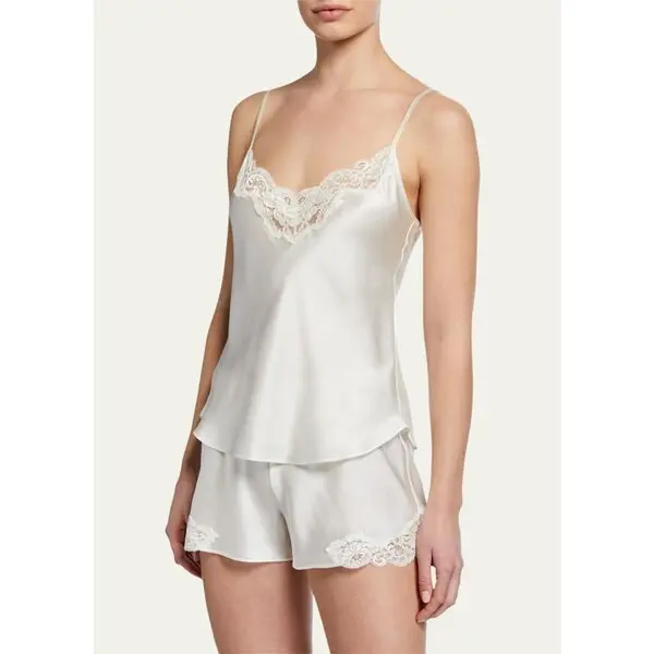 Christine Lingerie Bijoux Short Lace-trim Silk Pajama Set - Navy