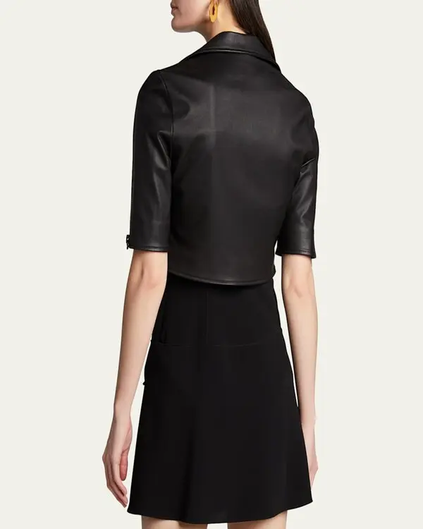 SUSAN BENDER Cropped Leather Moto Jacket - Black