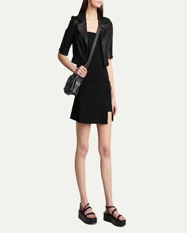 SUSAN BENDER Cropped Leather Moto Jacket - Black