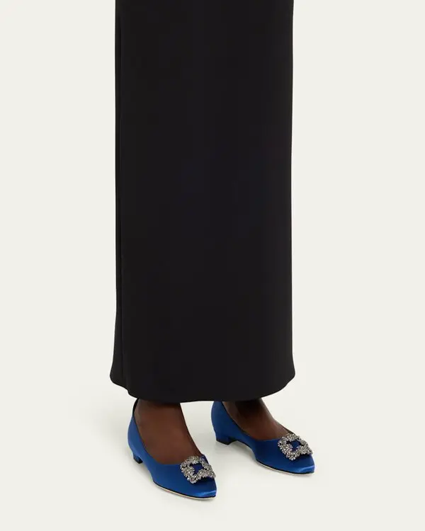Manolo Blahnik Hangisi Crystal-buckle Satin Flat - Blue