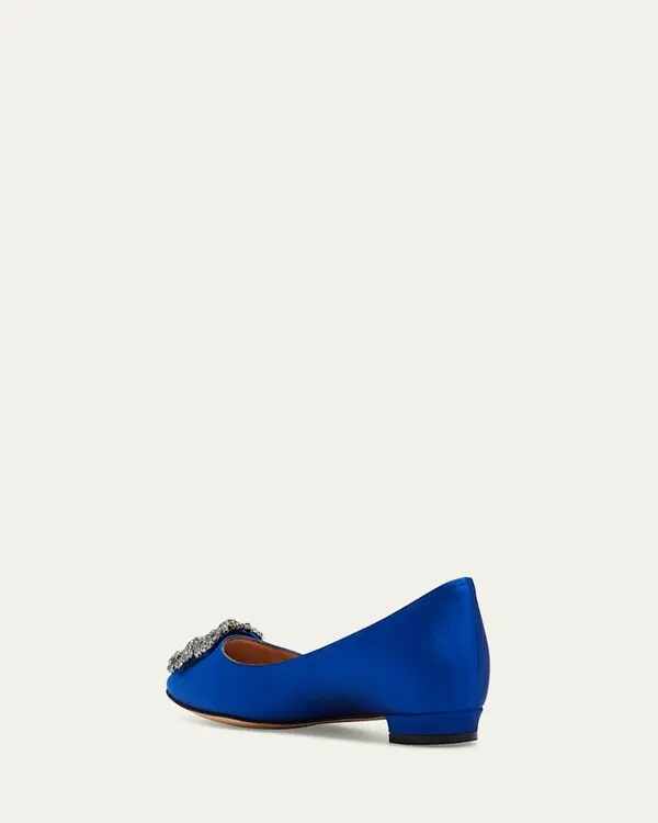 Manolo Blahnik Hangisi Crystal-buckle Satin Flat - Blue