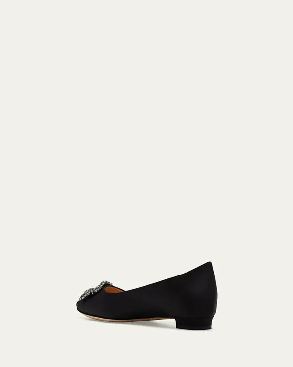 Manolo Blahnik Hangisi Crystal-buckle Satin Flat - Blue