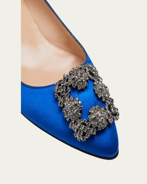 Manolo Blahnik Hangisi Crystal-buckle Satin Flat - Blue