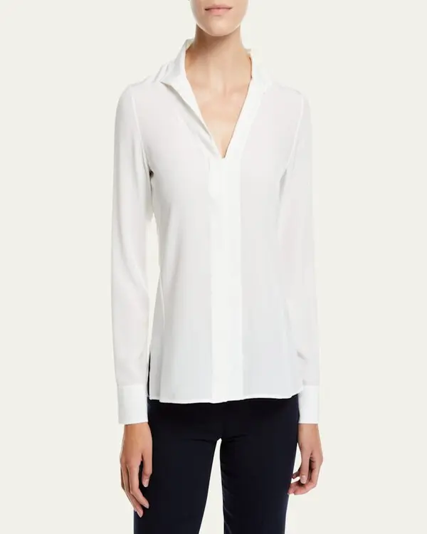 Akris Split-neck Silk Blouse