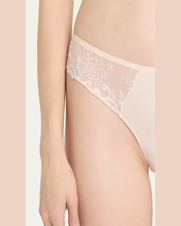 Simone Perele Delice Lace Mesh Thong - Blush