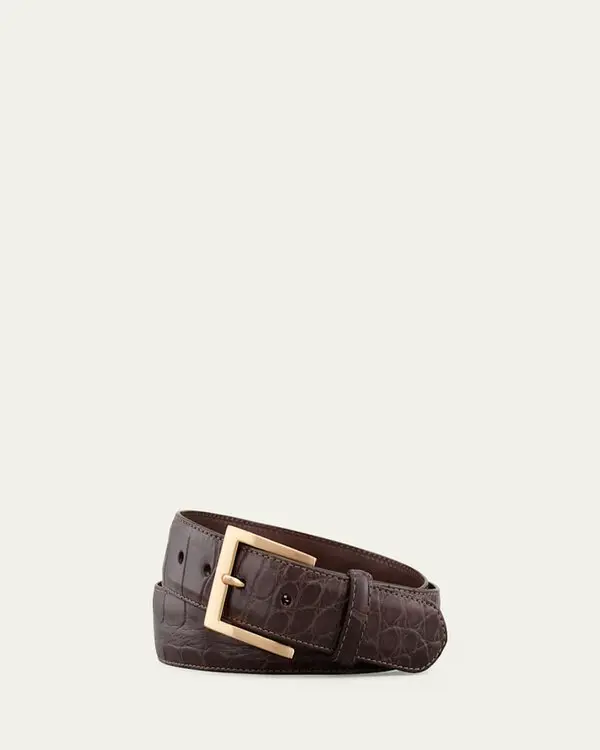 W.KLEINBERG Matte Alligator Belt With Interchangeable Buckles - Chocolate
