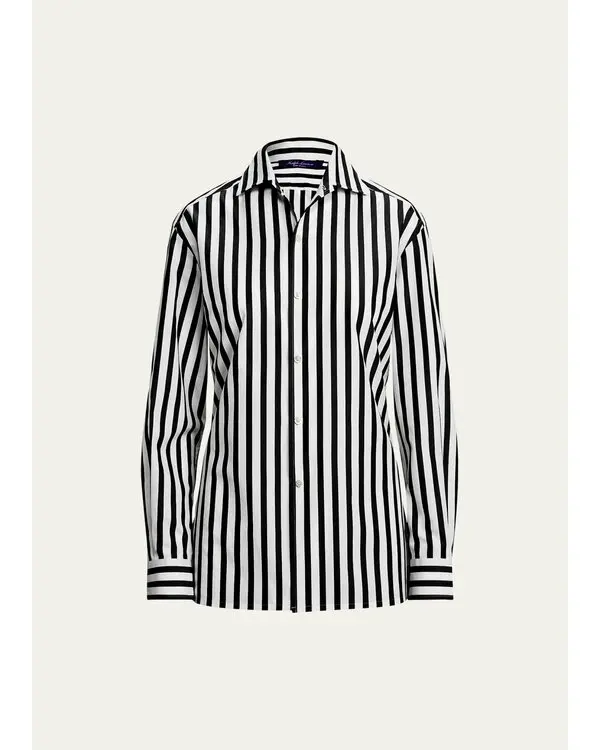 Ralph Lauren Capri Striped Cotton Blouse - White Multi