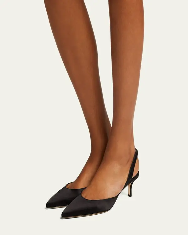 Manolo Blahnik Carolyne Satin Slingback Pumps - Black