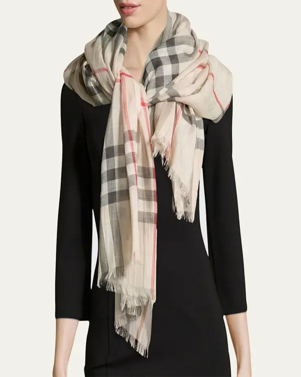 Burberry Giant Check Gauze Scarf - Stone Check