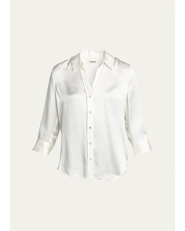 L'Agence Dani Silk Satin Button-down Blouse - Ivory