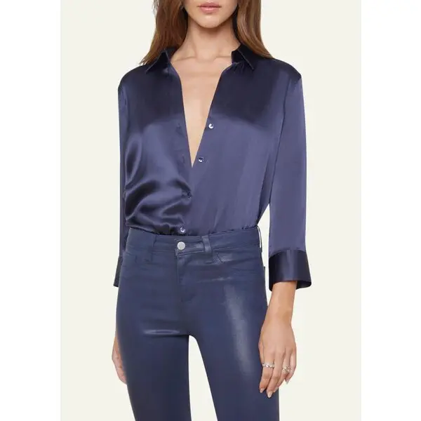 L'Agence Dani Silk Satin Button-down Blouse - Ivory