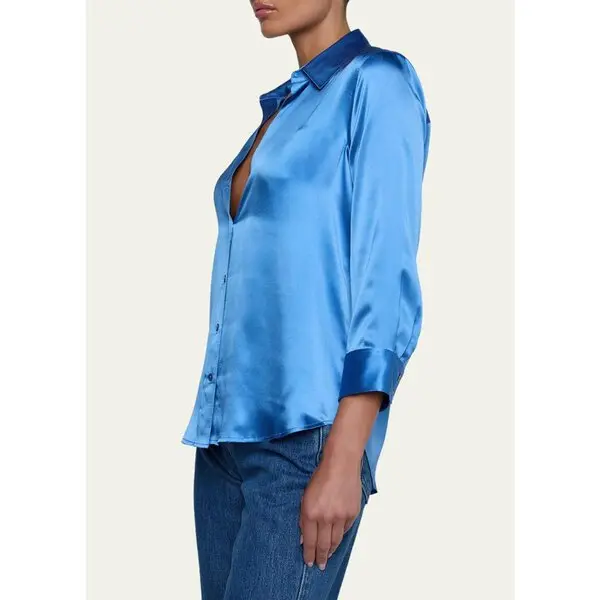 L'Agence Dani Silk Satin Button-down Blouse - Ivory