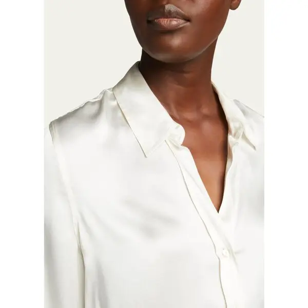 L'Agence Dani Silk Satin Button-down Blouse - Ivory