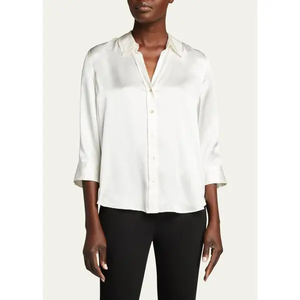 L'Agence Dani Silk Satin Button-down Blouse - Ivory