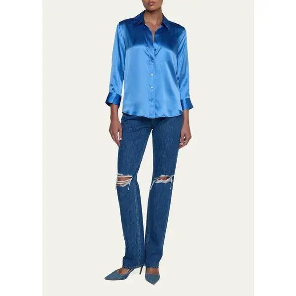 L'Agence Dani Silk Satin Button-down Blouse - Ivory