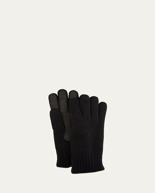 Bergdorf Goodman Cashmere Gloves With Deerskin Palms - Black Pattern