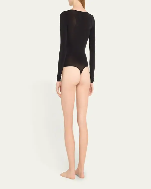 Wolford Buenos Aires Long-sleeve Semisheer Bodysuit - Black