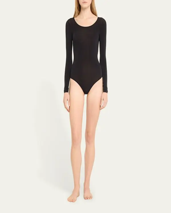 Wolford Buenos Aires Long-sleeve Semisheer Bodysuit - Black