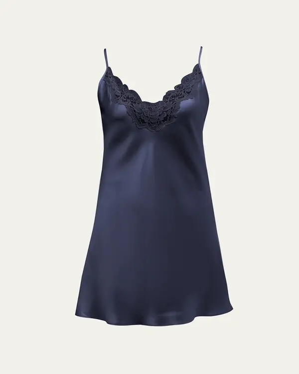 Christine Lingerie Bijoux Lace-trim Silk Chemise - Navy