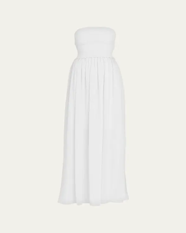 Ramy Brook Calista Smocked Strapless Side-split Coverup Dress - White