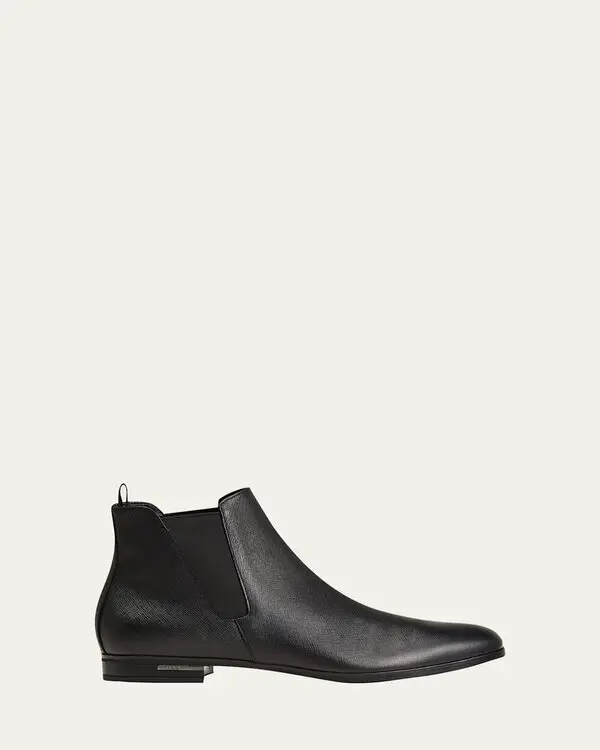 Prada Saffiano Leather Chelsea Boots - Black