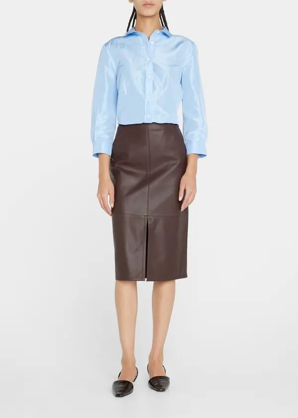 Carolina Herrera Taffeta Button-front Shirt - Sky Blue