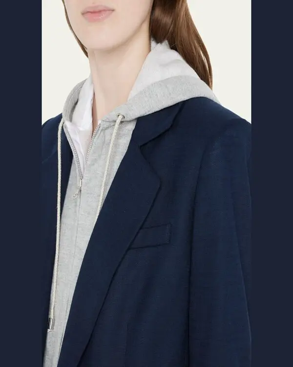 Veronica Beard Knit Hoodie Dickey - Light Gray
