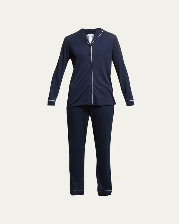 Hanro Natural Comfort Long-sleeve Pajama Set - Navy