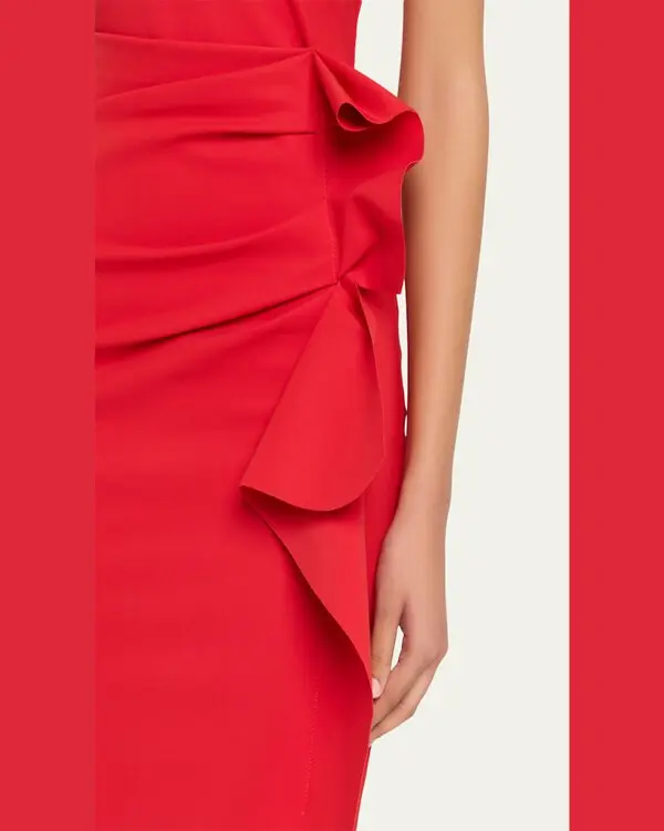 Chiara Boni La Petite Robe Side Ruched Halter Gown With Ruffle - Passion