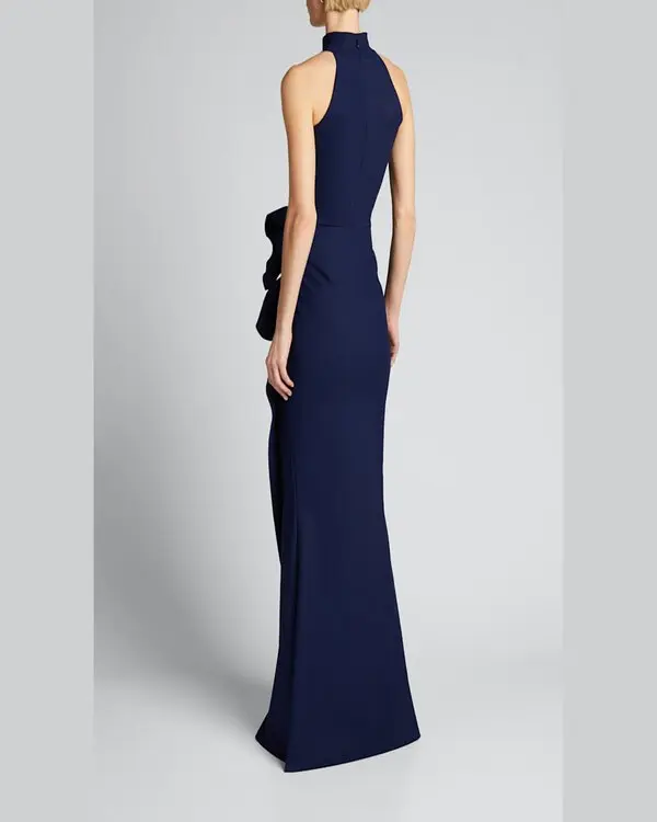 Chiara Boni La Petite Robe Side Ruched Halter Gown With Ruffle - Passion