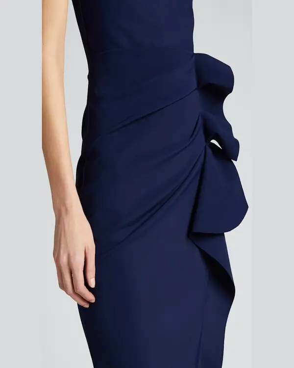 Chiara Boni La Petite Robe Side Ruched Halter Gown With Ruffle - Passion